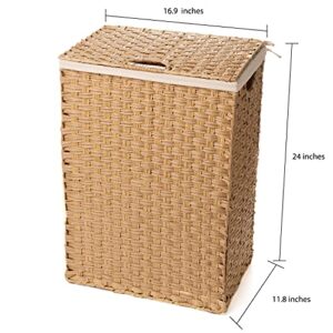 Synthetic Wicker Laundry Hamper Basket With Lid and Liner by Blue Ridge Basket Company (Natural)