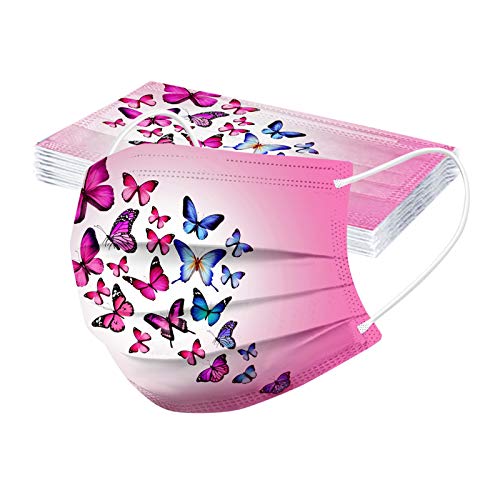 3Ply Breathable Disposable Face_Masks with Designs, 50PCS Adults Flower and Butterfly Printed Full Face Protection