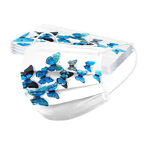 3Ply Breathable Disposable Face_Masks with Designs, 50PCS Adults Flower and Butterfly Printed Full Face Protection