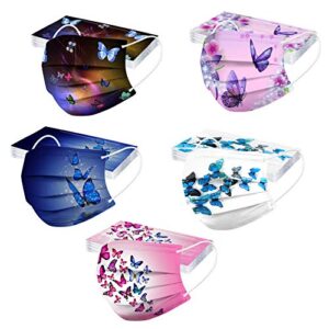 3Ply Breathable Disposable Face_Masks with Designs, 50PCS Adults Flower and Butterfly Printed Full Face Protection