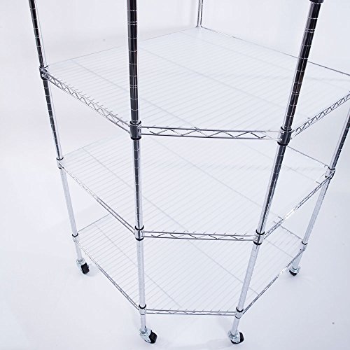 6 Tiers Free Standing Corner Shelf with Wheels, Metal Storage Wire Shelving Unit Corner Storage Rack Display for Restaurant，Living Room, Bathroom, Pantry，Kitchen 26.77" x 26.77" x 70.87" (Silver)