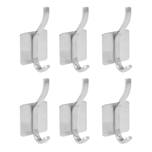 6 Pack Double Post Adhesive Wall Hooks, Heavy Duty Stainless Steel for Hanging Towel Coat Hat (3.6 in)