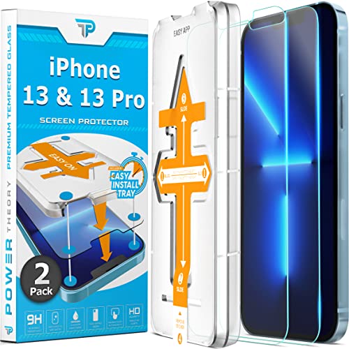 Power Theory Designed for iPhone 13 Pro/iPhone 13 Screen Protector Tempered Glass [9H Hardness], Easy Install Kit, 99% HD Bubble Free Clear, Case Friendly, Anti-Scratch, 2 Pack