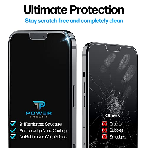 Power Theory Designed for iPhone 13 Pro/iPhone 13 Screen Protector Tempered Glass [9H Hardness], Easy Install Kit, 99% HD Bubble Free Clear, Case Friendly, Anti-Scratch, 2 Pack