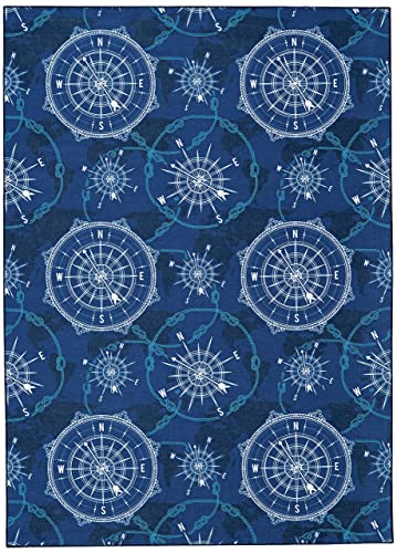 Linon Home Decor Products The Anywhere Washable Rug Velmer Blue & Ivory 3' X 5' Accent Rug