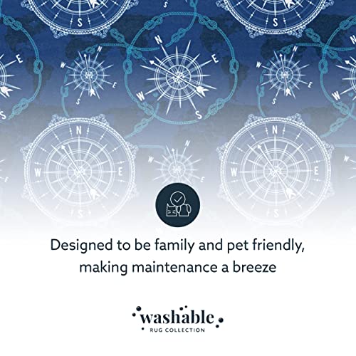 Linon Home Decor Products The Anywhere Washable Rug Velmer Blue & Ivory 3' X 5' Accent Rug