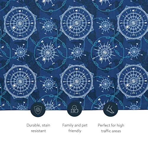 Linon Home Decor Products The Anywhere Washable Rug Velmer Blue & Ivory 3' X 5' Accent Rug