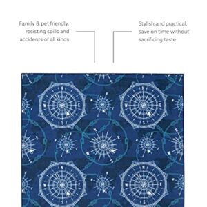 Linon Home Decor Products The Anywhere Washable Rug Velmer Blue & Ivory 3' X 5' Accent Rug