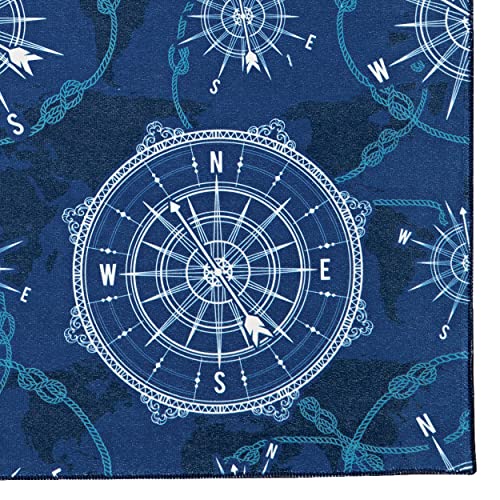 Linon Home Decor Products The Anywhere Washable Rug Velmer Blue & Ivory 3' X 5' Accent Rug