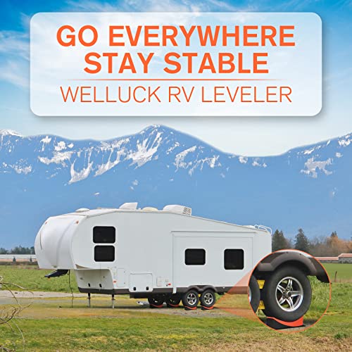 WELLUCK RV Camper Leveler Kit, 2 Packs Heavy Duty Curved RV Leveling Blocks Ramp Wheel Chock for Travel Trailer, Up to 35,000 lbs, Anti-Slip Mats Included, Level your RV on First Try