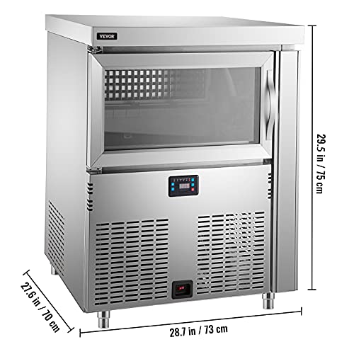 VEVOR 110V Commercial Ice Maker Machine, 300LBS/24H Stainless Steel Under Counter Ice Machine with 100LB Storage, 108PCS Clear Cube, Auto Operation, Include Water Filter, 2 Scoops, Connection Hose