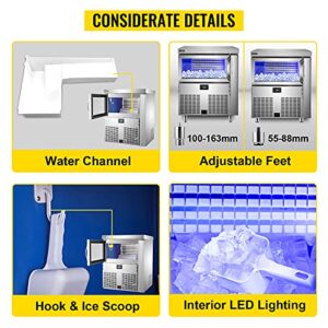 VEVOR 110V Commercial Ice Maker Machine, 300LBS/24H Stainless Steel Under Counter Ice Machine with 100LB Storage, 108PCS Clear Cube, Auto Operation, Include Water Filter, 2 Scoops, Connection Hose