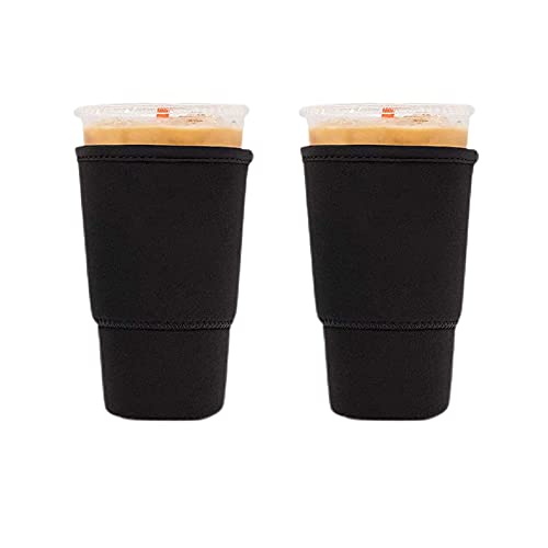 Iced Coffee Sleeves Reusable Insulator Sleeves for Cold Drinks Neoprene Cold Cup Holder for Starbucks, Dunkin (Large 2, Black)