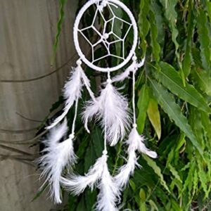 FIKIMOS Dream Catchers Wall Decor, Handmade Feather Bedroom Home Car Decor Nursery Room Hanging Decoration (3" White Ring)