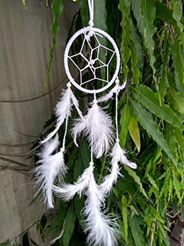 FIKIMOS Dream Catchers Wall Decor, Handmade Feather Bedroom Home Car Decor Nursery Room Hanging Decoration (3" White Ring)