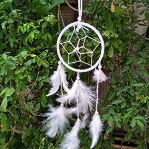 FIKIMOS Dream Catchers Wall Decor, Handmade Feather Bedroom Home Car Decor Nursery Room Hanging Decoration (3" White Ring)