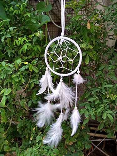 FIKIMOS Dream Catchers Wall Decor, Handmade Feather Bedroom Home Car Decor Nursery Room Hanging Decoration (3" White Ring)