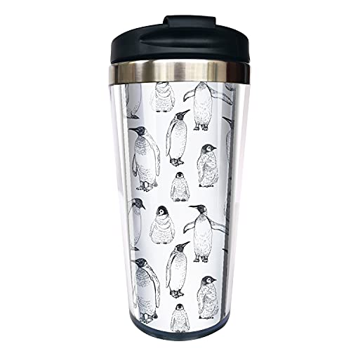 NVJUI JUFOPL Penguin Coffee Mug, With Flip Lid 15 OZ, Stainless Steel Coffee Cup for Travel Home Office