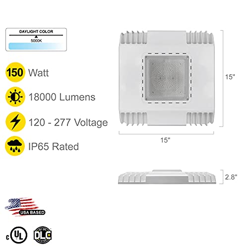 NUWATT | 2 Pack | Waterproof LED Canopy Gas Station Light 150W Ultra Bright Daylight 5000K, 18000 Lumens, Internal Driver, Outdoor High Bay Garage Subway 120-277V DLC Listed