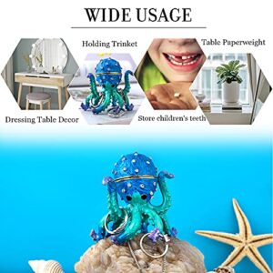 QFkris Octopus Trinket Box with Shinning Rhinestones, Magnetic Jewelry Box Hand-painted Figurine Collectibles Ring Holder Case