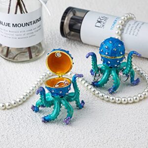 QFkris Octopus Trinket Box with Shinning Rhinestones, Magnetic Jewelry Box Hand-painted Figurine Collectibles Ring Holder Case