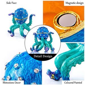 QFkris Octopus Trinket Box with Shinning Rhinestones, Magnetic Jewelry Box Hand-painted Figurine Collectibles Ring Holder Case