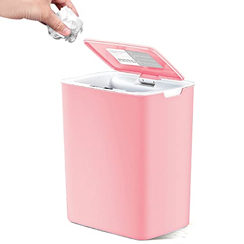 AIOMEST Pink Trash Can with Automatic Sensor, Touchless Inductive Garbage Bin for Bathroom, Kitchen and Bed, Small 3.7 Gallon (14L)