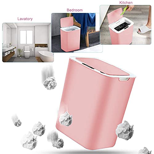 AIOMEST Pink Trash Can with Automatic Sensor, Touchless Inductive Garbage Bin for Bathroom, Kitchen and Bed, Small 3.7 Gallon (14L)