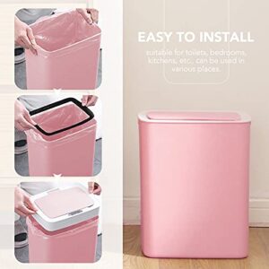 AIOMEST Pink Trash Can with Automatic Sensor, Touchless Inductive Garbage Bin for Bathroom, Kitchen and Bed, Small 3.7 Gallon (14L)