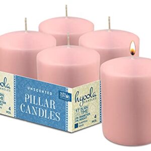 Hyoola Light Pink Pillar Candles 2x3 Inch - 4 Pack Unscented Pillar Candles Bulk - European Made