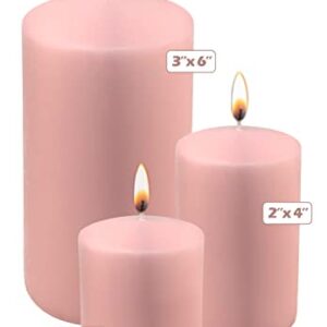 Hyoola Light Pink Pillar Candles 2x3 Inch - 4 Pack Unscented Pillar Candles Bulk - European Made