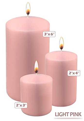 Hyoola Light Pink Pillar Candles 2x3 Inch - 4 Pack Unscented Pillar Candles Bulk - European Made