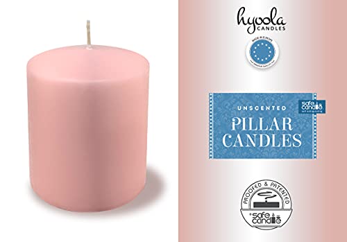 Hyoola Light Pink Pillar Candles 2x3 Inch - 4 Pack Unscented Pillar Candles Bulk - European Made