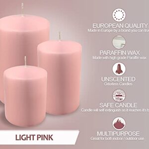 Hyoola Light Pink Pillar Candles 2x3 Inch - 4 Pack Unscented Pillar Candles Bulk - European Made