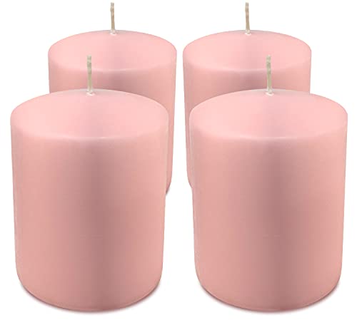 Hyoola Light Pink Pillar Candles 2x3 Inch - 4 Pack Unscented Pillar Candles Bulk - European Made