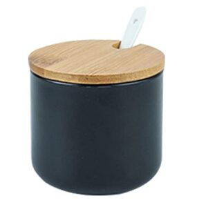 rocktrend simple pure color ceramic spice jar seasoning box condiment pot sugar bowl with bamboo lid and spoon