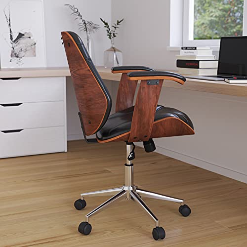 Merrick Lane Frederick Mid-Back Ergonomic Office Chair Executive Swivel Bentwood Frame Desk Chair in Black Faux Leather