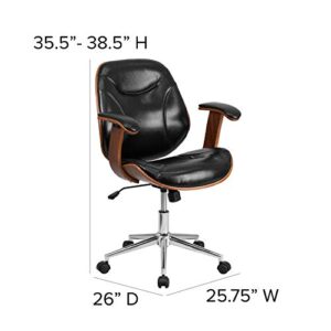 Merrick Lane Frederick Mid-Back Ergonomic Office Chair Executive Swivel Bentwood Frame Desk Chair in Black Faux Leather