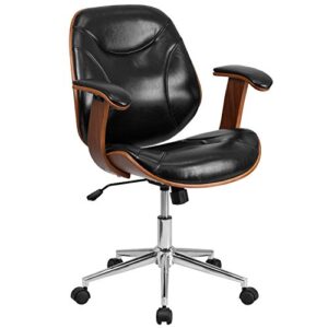 Merrick Lane Frederick Mid-Back Ergonomic Office Chair Executive Swivel Bentwood Frame Desk Chair in Black Faux Leather