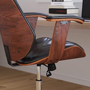 Merrick Lane Frederick Mid-Back Ergonomic Office Chair Executive Swivel Bentwood Frame Desk Chair in Black Faux Leather