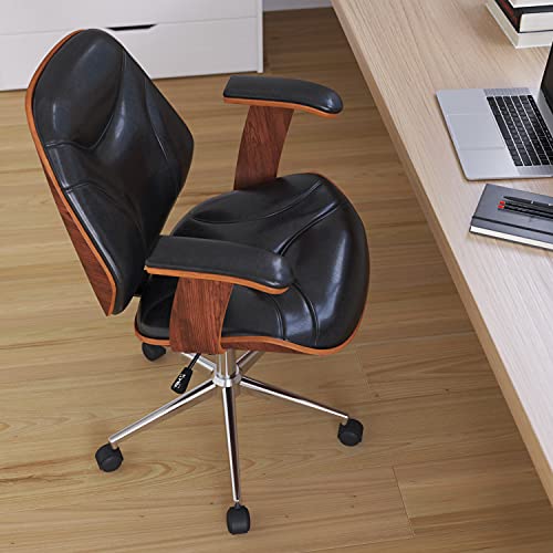 Merrick Lane Frederick Mid-Back Ergonomic Office Chair Executive Swivel Bentwood Frame Desk Chair in Black Faux Leather