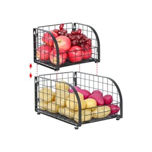 jksmart fruit and vegetable basket, stackable countertop tiered baskets for potato onion storage,2-tier wall-mounted kitchen wire storage baskets for fruit veggies produce snack canned foods,black