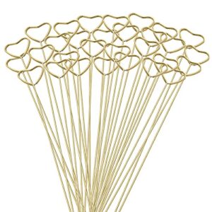 hananona 30 pcs metal floral place card holder, 13.4 inch table number holders heart shape flower pick clips for floral arrangement, golden card holder stick for wedding and party