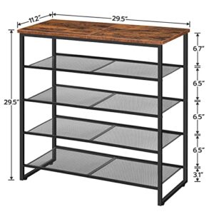 HOOBRO Shoe Rack, 5-Tier Shoe Storage Unit, Shoe Organizer Shelf for 16-20 Pairs, Saving Space, Durable and Stable, for Entryway, Hallway, Closet, Dorm Room, Industrial, Rustic Brown BF58XJ01