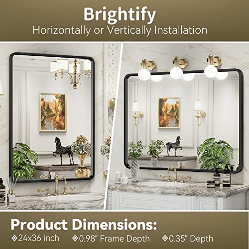 Brightify Black Bathroom Mirror for Wall, 24x36 Inch Rectangular Black Metal Framed Mirror, Modern Wall Mounted Vanity Mirror for Bathroom, Vertical or Horizontal