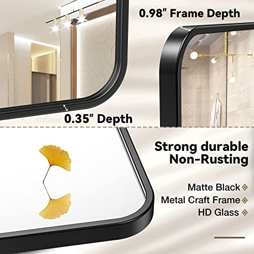 Brightify Black Bathroom Mirror for Wall, 24x36 Inch Rectangular Black Metal Framed Mirror, Modern Wall Mounted Vanity Mirror for Bathroom, Vertical or Horizontal