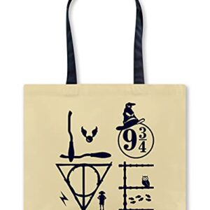 Personalized.Design Tote Bag Harry Potter Love - Reusable Cotton Canvas Organic Shoulder Craft Bag, ECBG-007, Beige, Large