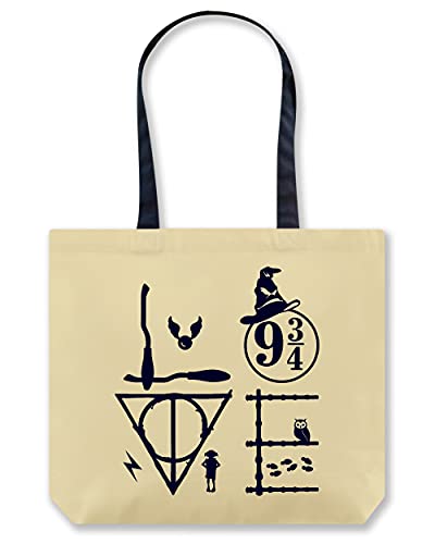 Personalized.Design Tote Bag Harry Potter Love - Reusable Cotton Canvas Organic Shoulder Craft Bag, ECBG-007, Beige, Large