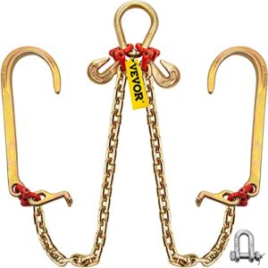 vevor v bridle chain, 5/16 in x 2 ft bridle tow chain, grade 80 v-bridle transport chain, 9260 lbs break strength with tj hooks and crab hooks, heavy duty pear link connector and chain shorteners