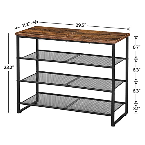 HOOBRO 4 Tier Shoe Rack, Shoe Storage Organizer, Shoe Shelf with 3 Mesh Shelves, Hold 12-15 Pairs of Shoes, Wood Look Accent Furniture with Metal Frame, for Entryway, Living Room, Hallway BF64XJ01